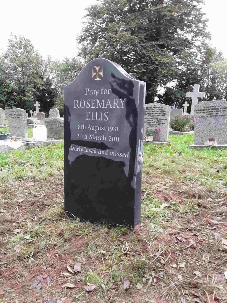 Ellis memorial with mouse re-sized in situ - Dorset Stone Memorials